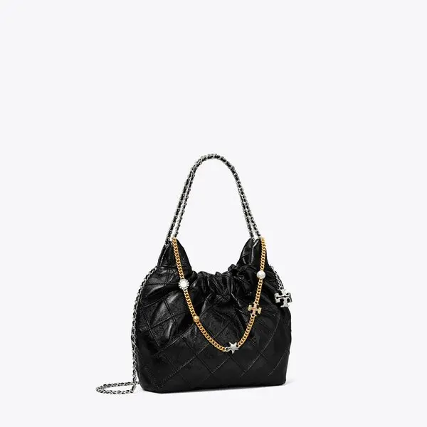 Tory Burch Mini Fleming Soft Distressed Hobo Bag - Black