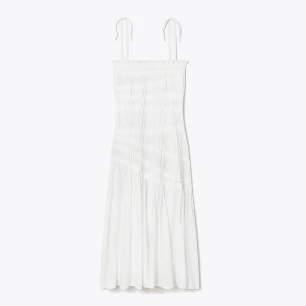 Tory Burch Smocked Cotton Dress - White