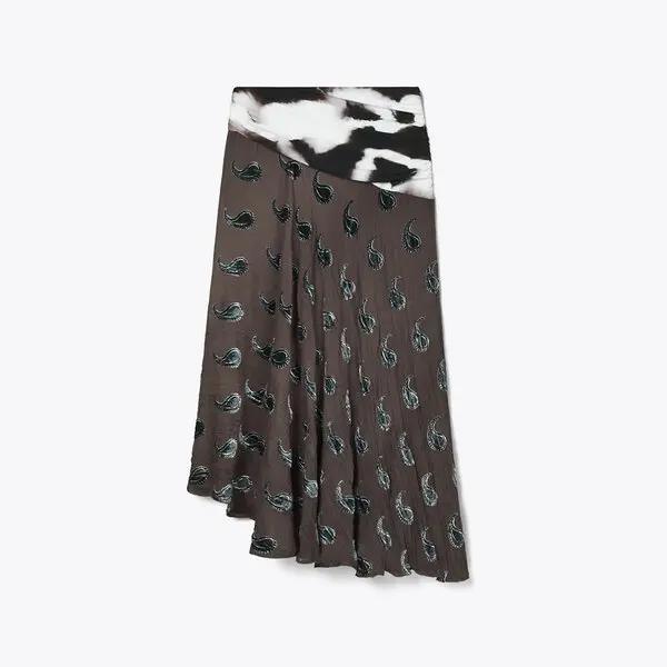 Tory Burch Velvet Asymmetric Skirt - Brown Paisley Shadow