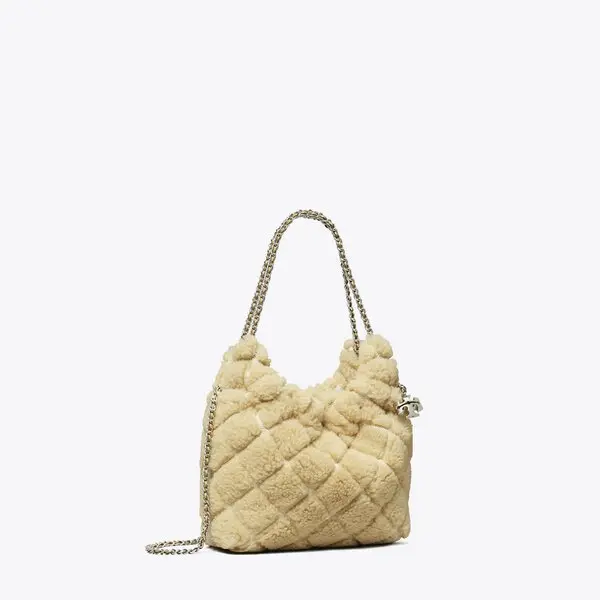 Tory Burch Mini Shearling Drawstring Bag - Ivory