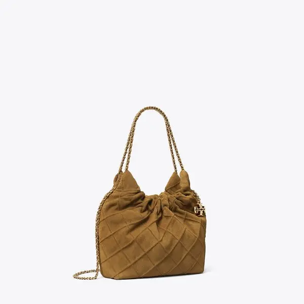 Tory Burch Mini Fleming Suede Drawstring Bag - Chicory Brown