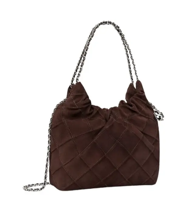 Tory Burch Mini Fleming Suede Drawstring Bag - Licorice