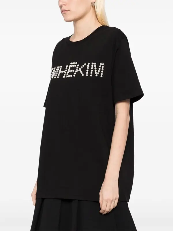 KIMHEKIM Faux Pearl Embellishment Logo T-shirt