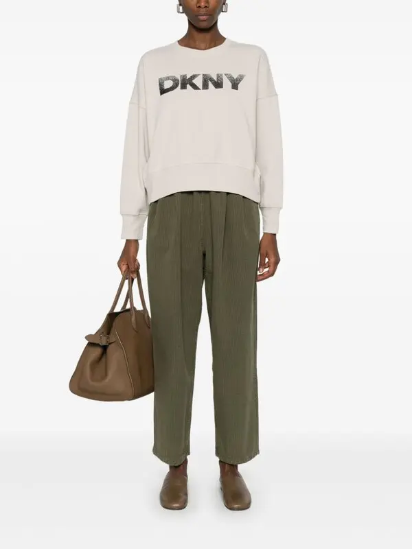 Dkny Sequined-logo Sweatshirt - Neutrals