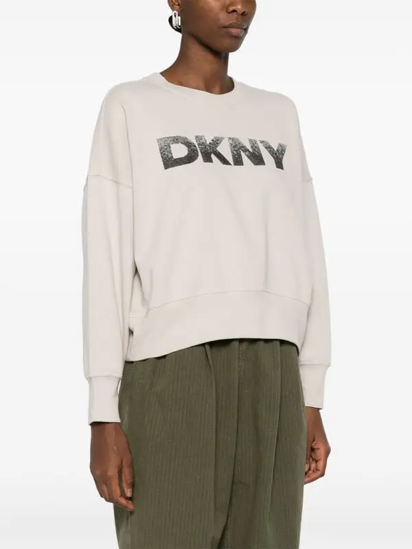 Dkny Sequined-logo Sweatshirt - Neutrals