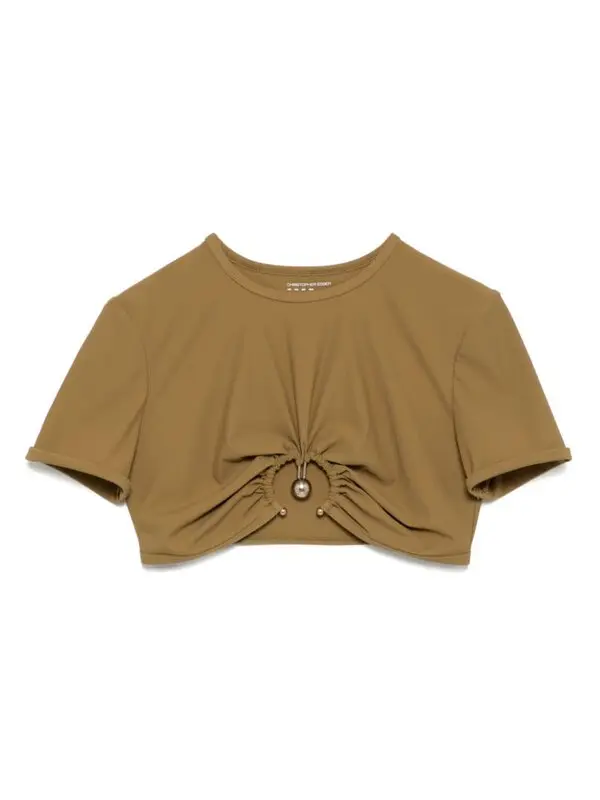 Christopher Esber Ruched Orbit Crop T-shirt - Brown