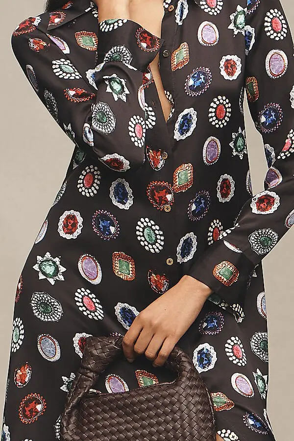 Corey Lynn Calter Long-Sleeve V-Neck Jewel Maxi Shirt Dress In Black - 34%  Off | Editorialist