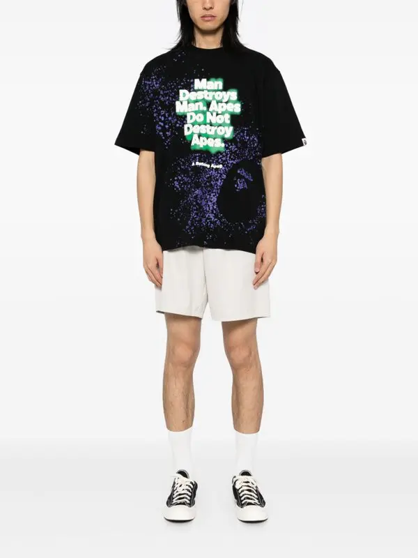 A BATHING APE Spray-print Slogan T-shirt - Black