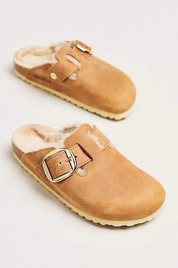 BIRKENSTOCK Boston Big Buckle Shearling Clogs - Cognac