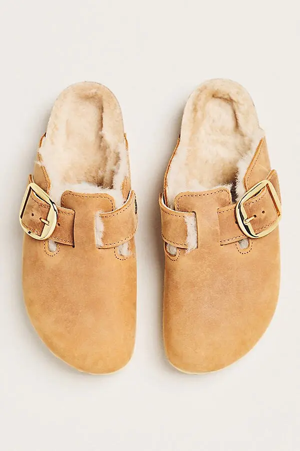 BIRKENSTOCK Boston Big Buckle Shearling Clogs - Cognac