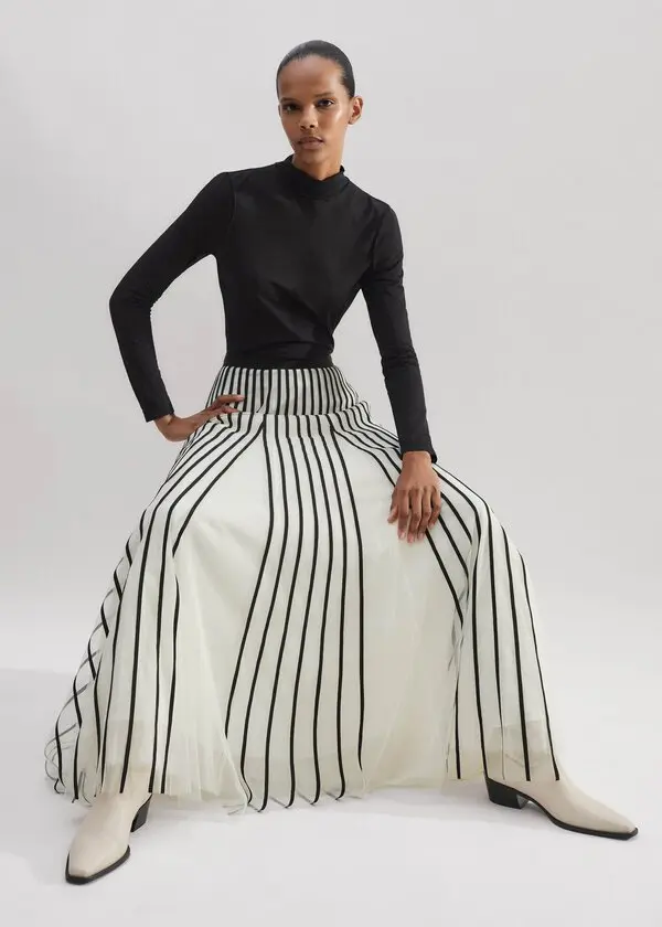 Me+Em Tulle Maxi Skirt - Ivory/Black | Editorialist