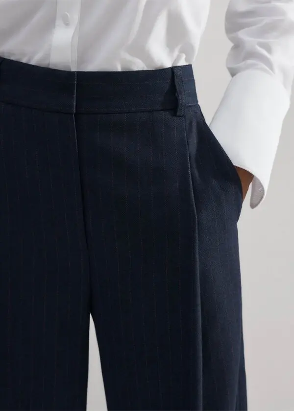 ME+EM Pinstripe Flannel Trousers - Navy Multi