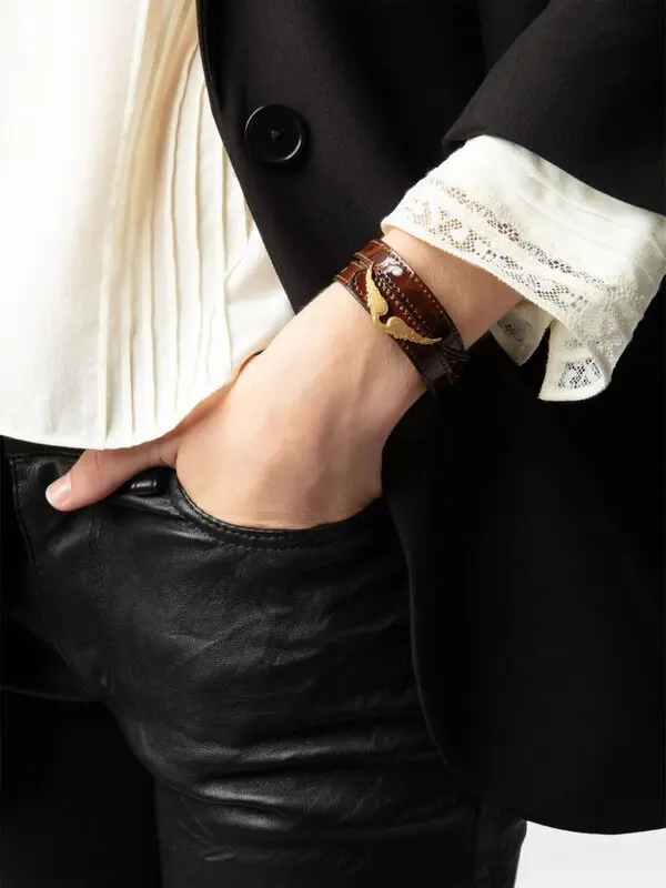 Zadig&Voltaire Rock Croco Leather Bracelet - Brown