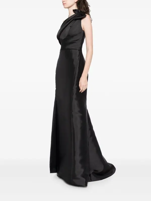 Amsale Mikado Draped Bodice Gown - Black