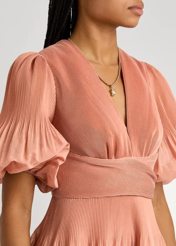 zimmermann plisse midi dress Zimmermann Tiered Pliss-Taffeta Midi Dress - Pink - 17% Off