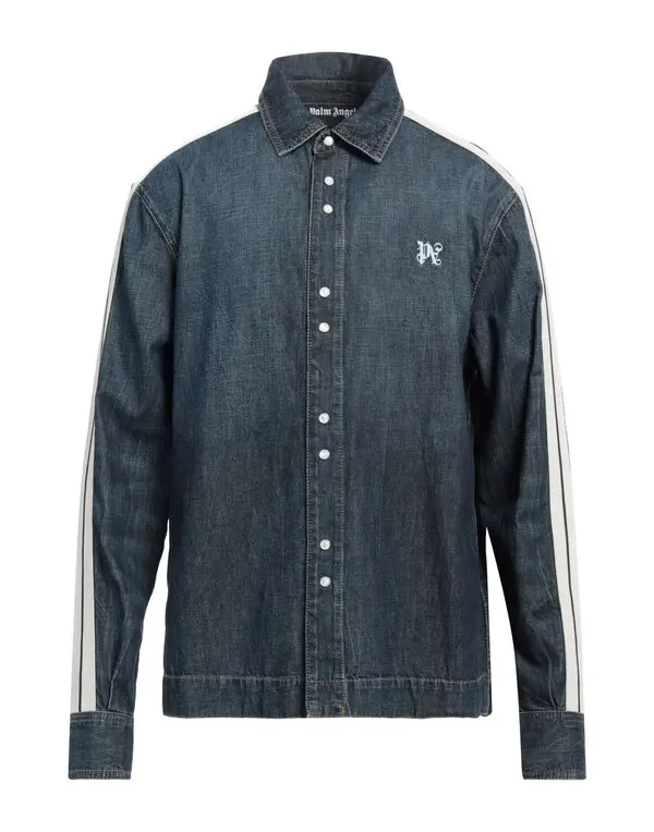 Palm Angels Denim Shirt With Side Stripe Detail - Blue