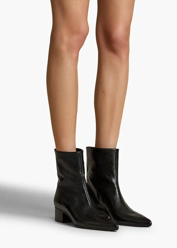 Khaite Andee Ankle Boot In Glazed Leather - Black