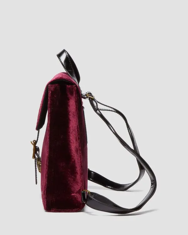 Dr Martens Burgundy Velvet Backpack With Gold Studs & Buckle New With Tag #Goth Shop Dm Accessories Mini Velvet Backpack in Red main image 3
