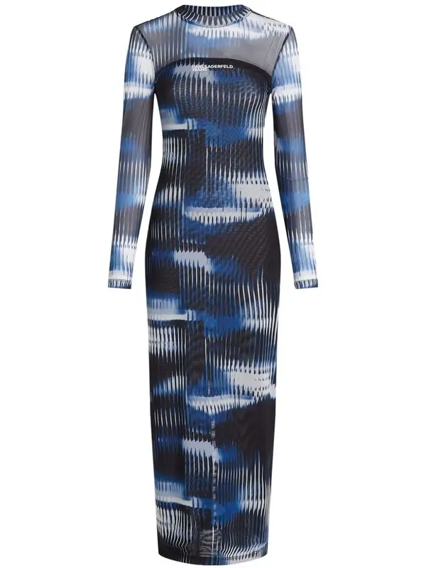Karl Lagerfeld Glitch-print Mesh Dress - Black