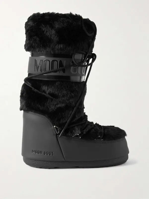 Moon Boot Icon Faux Fur And Faux Leather Snow Boots - Black