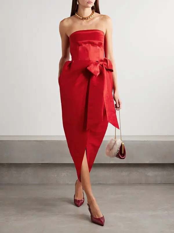 KIKA VARGAS Ava Bow-detailed Taffeta Midi Dress