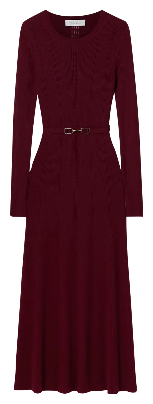 Gabriela Hearst Imagene Belted Ribbed Pointelle-knit Wool Midi Dress - Burgundy