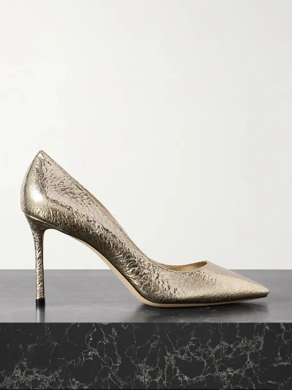 JIMMY CHOO Romy Metallic Crinkled-leather Pumps - Gold