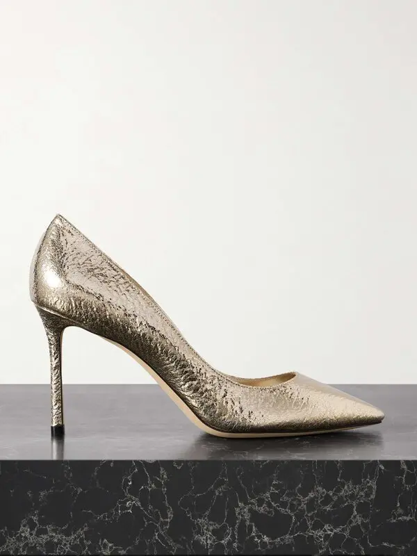 JIMMY CHOO Romy Metallic Crinkled-leather Pumps - Gold