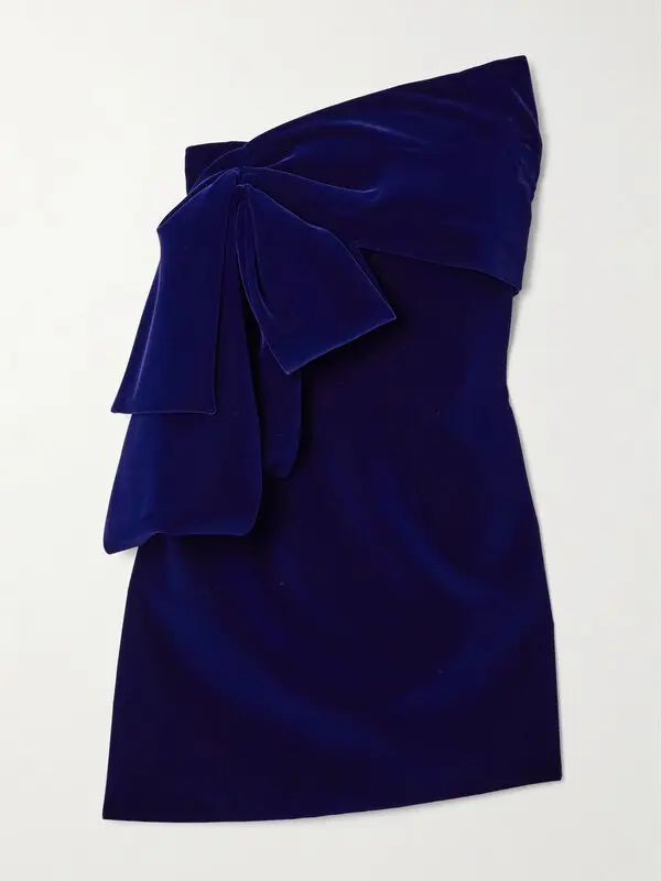 Givenchy Asymmetric Velvet Bustier Mini Dress With Bow Detail - Blue