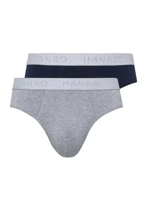 Hanro Cotton Essentials 2-pack Cotton Briefs - Light Melange/deep Navy