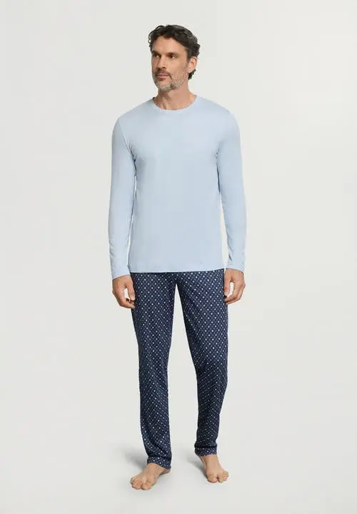 Hanro Night And Day Crew Neck Cotton Pajama Set - Squared Harmony
