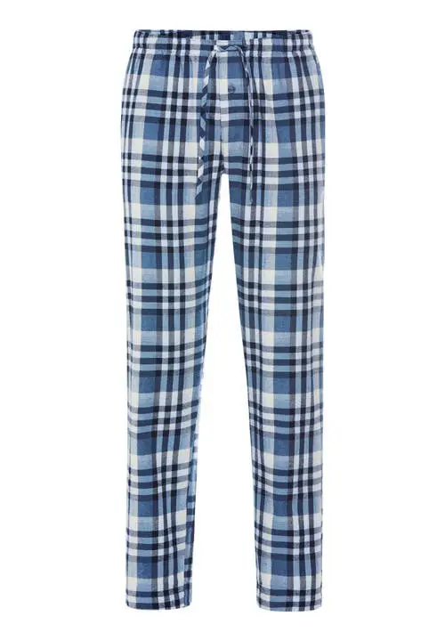 Hanro Cozy Comfort 100% Woven Cotton Flannel Pants - Pacific Squares