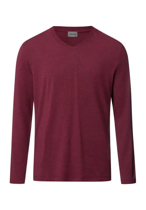 Hanro Long Sleeve V-neck Top - Cabernet Melange