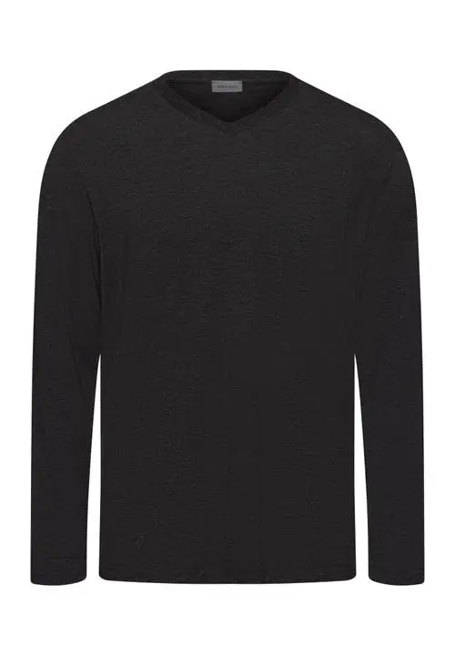 Hanro Long Sleeve V-neck Top - Caviar