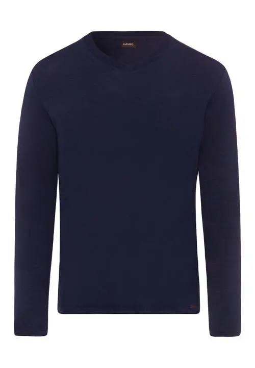 Hanro Long Sleeve V-neck Top - Deep Navy