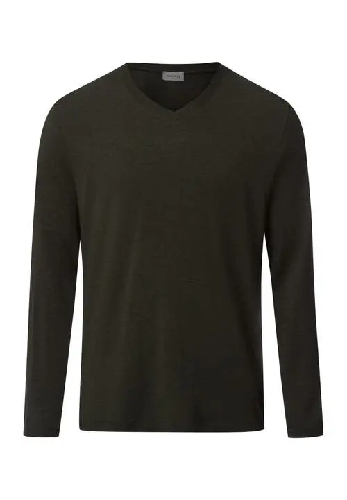 Hanro Long Sleeve V-neck Top - Earthy Ink Melange