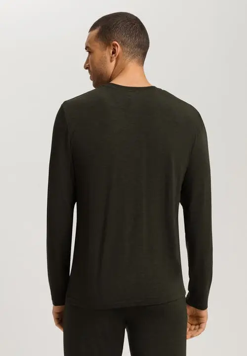 Hanro Long Sleeve V-neck Top - Earthy Ink Melange