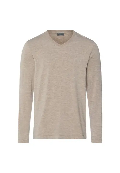 Hanro Casuals Long Sleeve V-neck Top - Hazelnut Melange