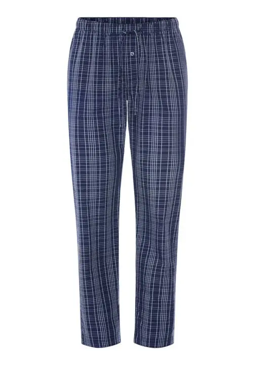 Hanro Night And Day Cotton Woven Pajama Pants - Checked Blue