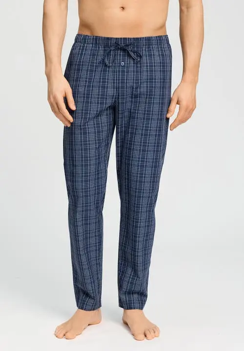 Hanro Night And Day Cotton Woven Pajama Pants - Checked Blue