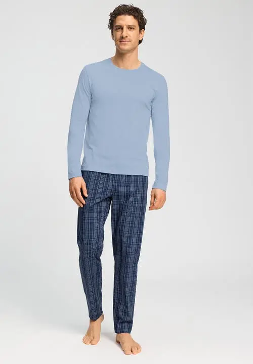 Hanro Night And Day Cotton Woven Pajama Pants - Checked Blue