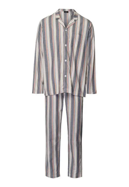 Hanro Cozy Comfort Recycled Cotton Flannel Pajama Set - Redwood Stripe