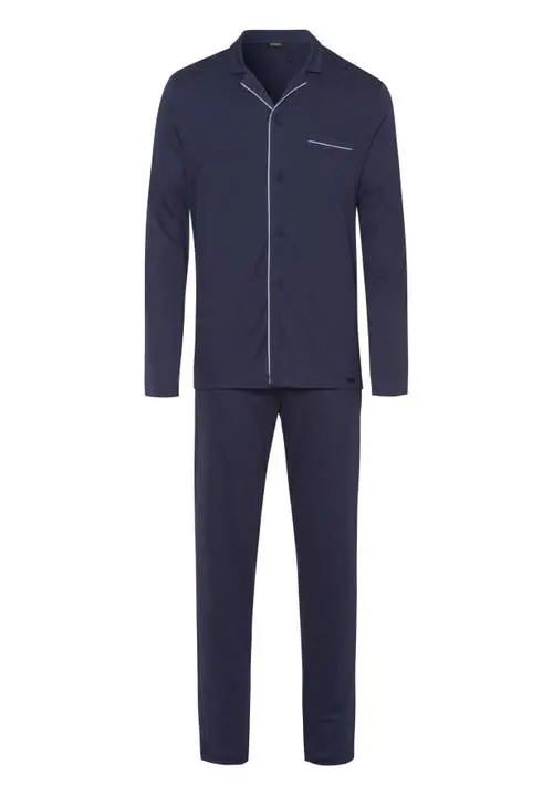 Hanro Night And Day Button Front Cotton Pajama Set - Black Iris