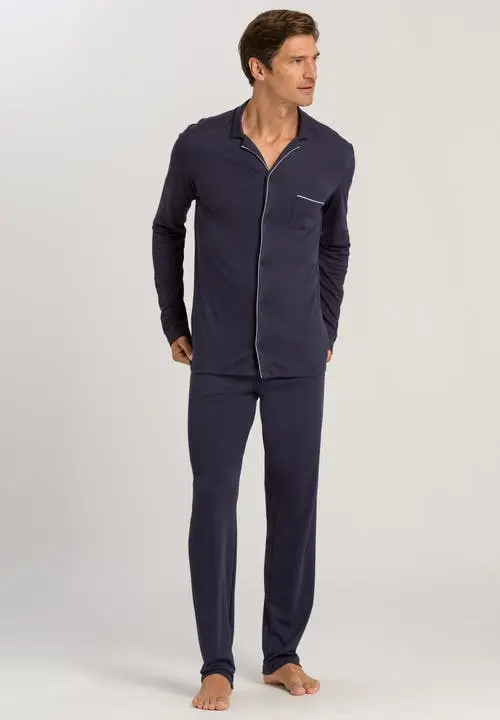 Hanro Night And Day Button Front Cotton Pajama Set - Black Iris