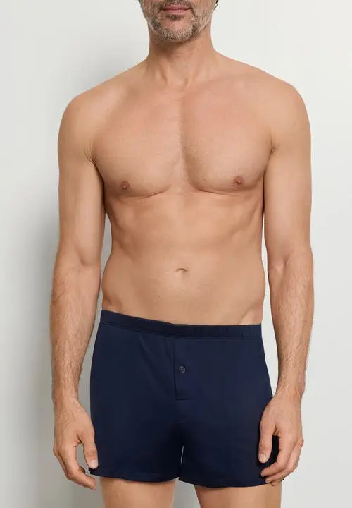 Hanro Cotton Sporty Button Fly Cotton Boxer - Deep Navy