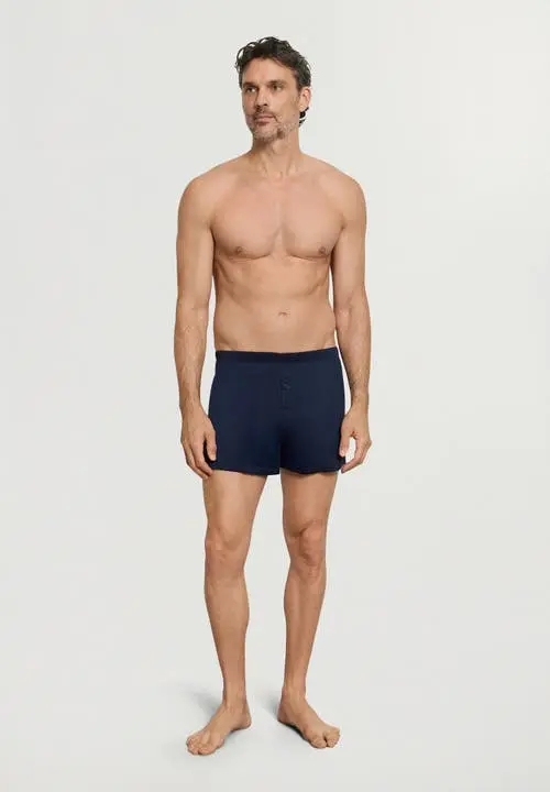 Hanro Cotton Sporty Button Fly Cotton Boxer - Deep Navy