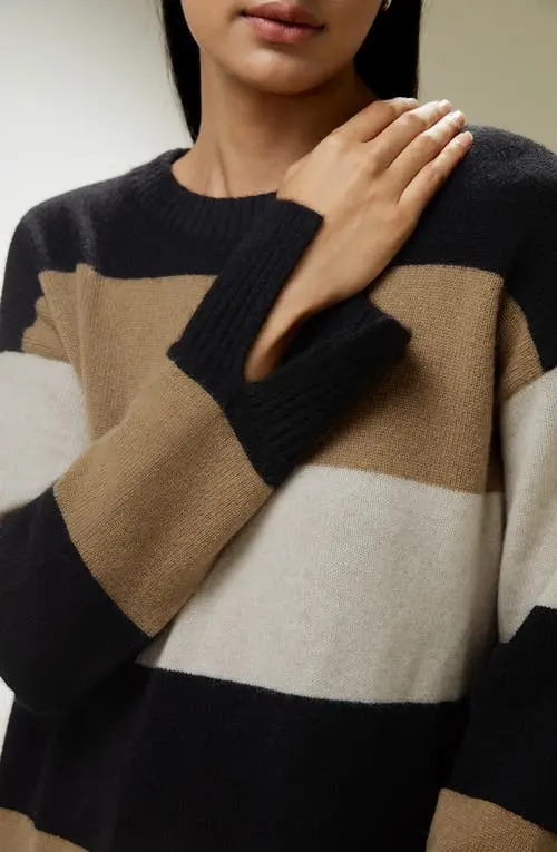 Lilysilk Cashmere Sweater With Block Stripes And Slit Cuffs