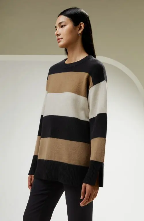 Lilysilk Cashmere Sweater With Block Stripes And Slit Cuffs