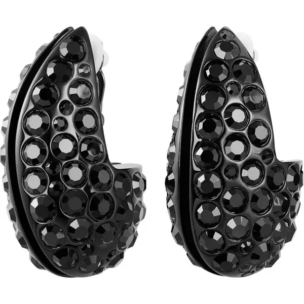 Tory Burch Wave Crystal Clip On Earrings - Black