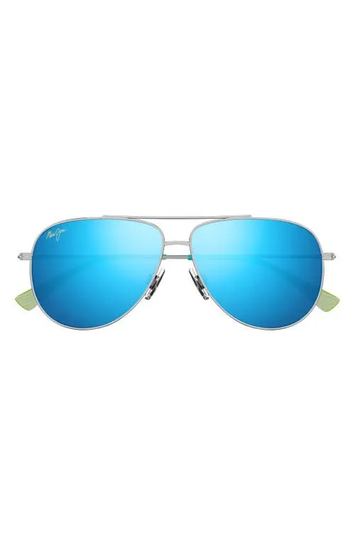Maui Jim Hauoli Xl 62mm Polarized Aviator Sunglasses - Silver/ Blue Hawaii